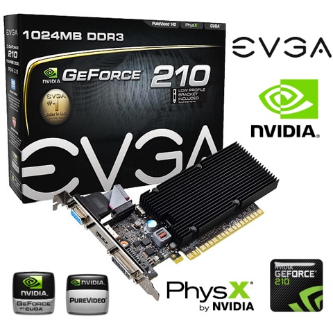 TARJETA VIDEO EVGA NVIDIA GEFORCE 210, 1GB DDR3 64-BIT, HDMI/DVI/VGA ...
